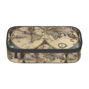 qhwlr ancient map world globe print pencil case large capacity pen pouch for interlayer adults cosmetic bag supplies ﻿, black