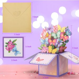 Tasodin Pop up Butterfly Cards, 3D Birthday Gift Box with Envelope, Pop Up Mothers Day Card, Thank You Greeting Card for Women Mother Wife Daughter Sister