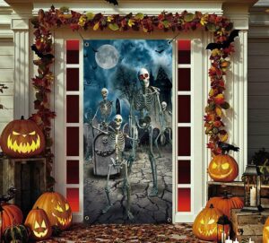 generic halloween door cover decorations scary skeleton theme door backdrop halloween photo props halloween party front door decorations banner (6x3（180cmx90cm）)