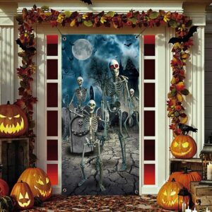 Generic Halloween Door Cover Decorations Scary Skeleton Theme Door Backdrop Halloween Photo Props Halloween Party Front Door Decorations Banner (6x3（180cmx90cm）)