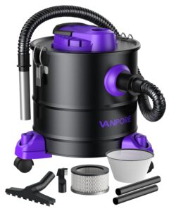 vanpore ash vacuum for pellet stoves: 5.2 gallon fireplace ash vac with 1200w powerful suction & wheeled base - ash vacuum cleaner for fireplaces, pellet grill, wood stove, fire pits