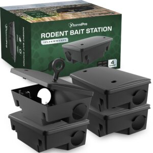 rat & mouse bait station - 4 pack - rat bait stations for rats and mice outdoor/indoor - tamper resistant - child & pet safe rodent bait station - outside traps for mice - bait box pest control