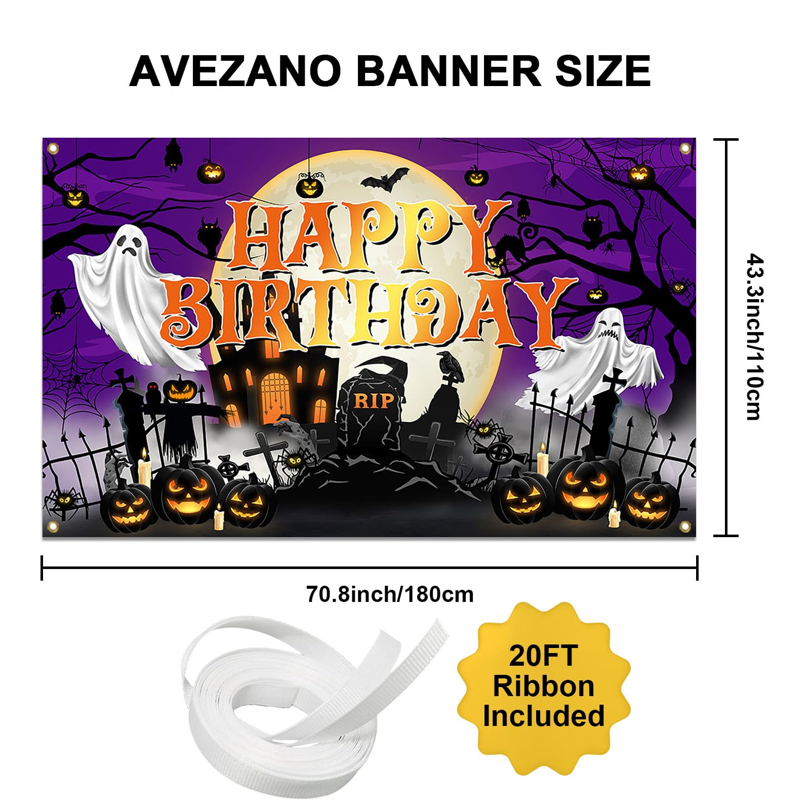 Avezano Halloween Birthday Banner Halloween Birthday Backdrop Kid Halloween Birthday Decorations Horror Moon Night Halloween Booday Backdrop 70.8x43.3 inch, Purple