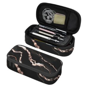 QHWLR Black rose gold Marble print Pencil Case Large Capacity Pen Pouch for interlayer Adults Cosmetic Bag Supplies ﻿