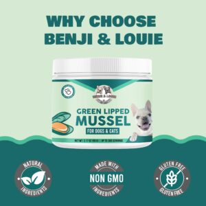 Benji & Louie Green Lipped Mussels Powder for Dogs and Cats 3.17 oz (90g) - 300 Servings - Sourced from USA - Rich in Omega-3 Fatty Acids for Joint, Skin & Coat Health, Made in USA