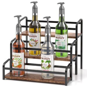 coffee syrup organizer 3-tier, 12 bottles capacity syrup rack for coffee bar station, wine rack for countertop, tiered spice racks for cabinet, bottle display shelf magnetic one-step installation