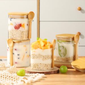 4 Pack Overnight Oats Containers with Lids, 17 oz Wide Mouth Glass Mason Jars for Overnight Oats, Airtight Jars Oatmeal Cups for chia Pudding Yogurt Salad Cereal, Glass Meal Prep Containers with Lids