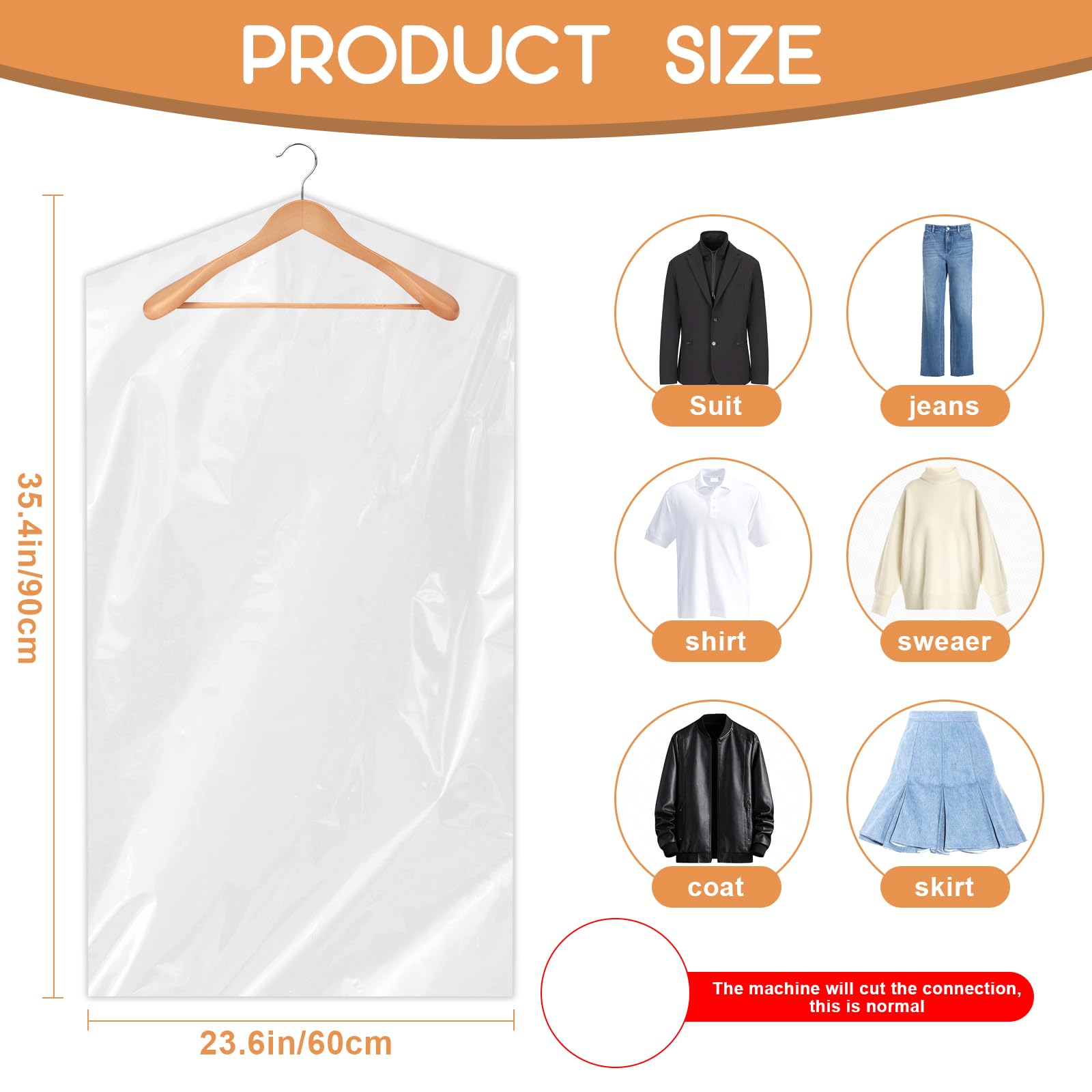 90 PCS Dry Cleaner Bags Plastic Clear 35.4 Inches,Garment Bags for Hanging Clothes Plastic Garment Bags Clear Clothes Covers Dry Cleaner Bags Hanging Dust-proof(60x90cm)