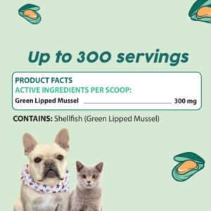 Benji & Louie Green Lipped Mussels Powder for Dogs and Cats 3.17 oz (90g) - 300 Servings - Sourced from USA - Rich in Omega-3 Fatty Acids for Joint, Skin & Coat Health, Made in USA