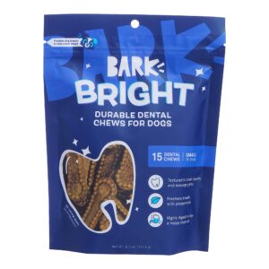 bark bright durable dental chew sticks for dogs (15 chews) made for tough chewers - small breeds