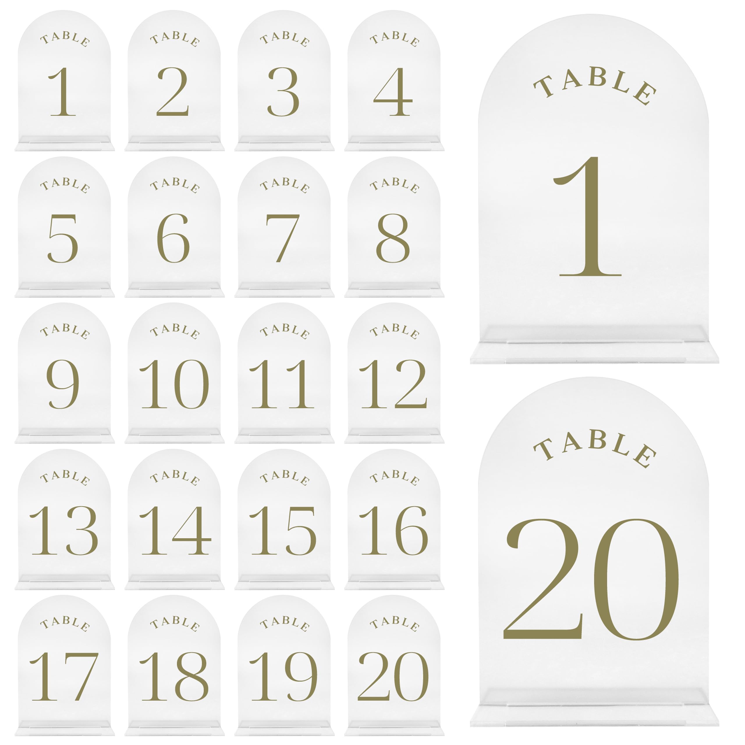 Wedding Table Numbers 1-20 - Frozen Design, Acrylic Cards With Gold Number, Perfect for Reception, Table Card Holders, Elegant Signs