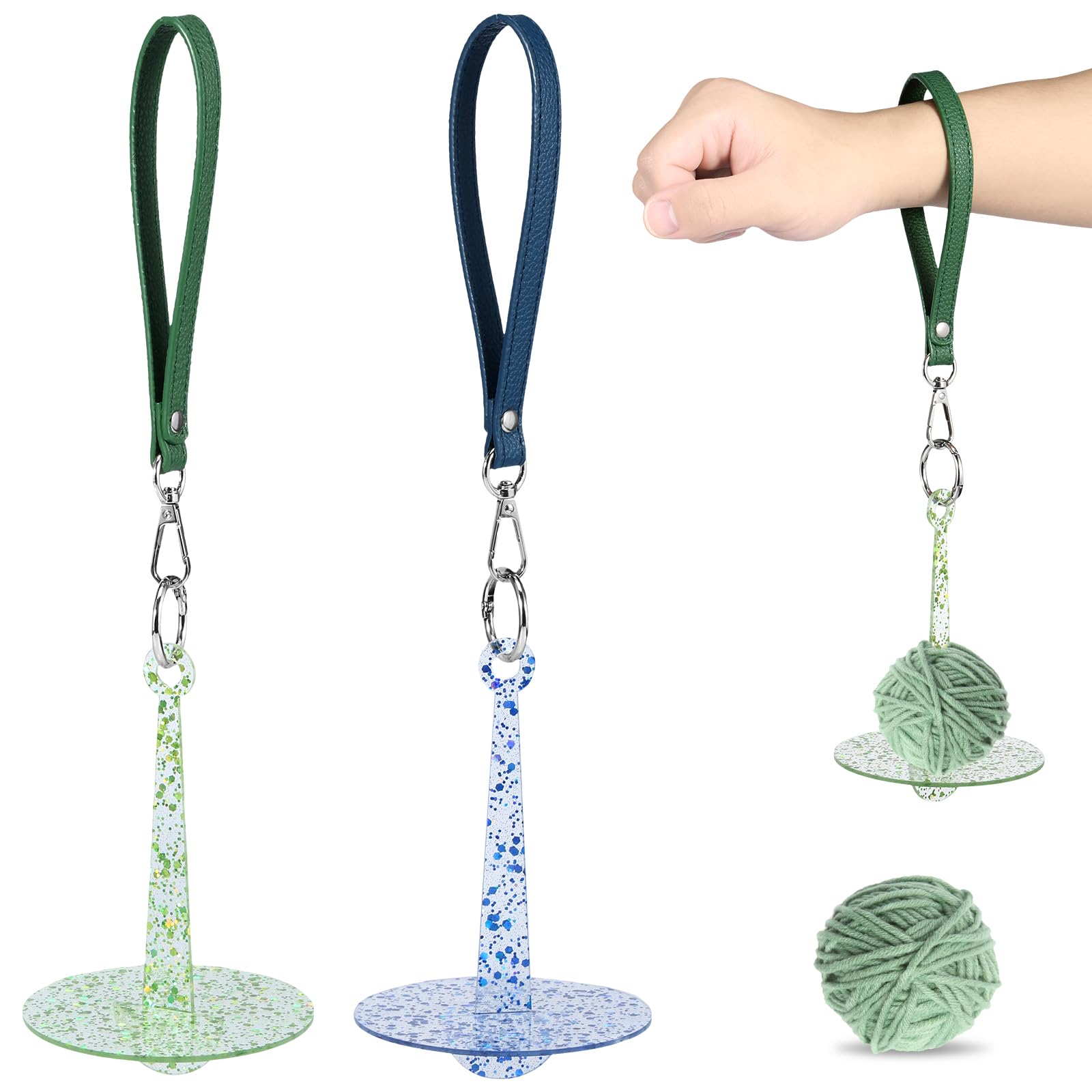 US 2Pcs Wrist Yarn Holder Portable Yarn Holder with Wrist Strap Acrylic Wrist Yarn Spinner Detachable Yarn Ball Holder Lightweight Crochet Yarn Holder Handheld Yarn Holder for Crocheting Knitting