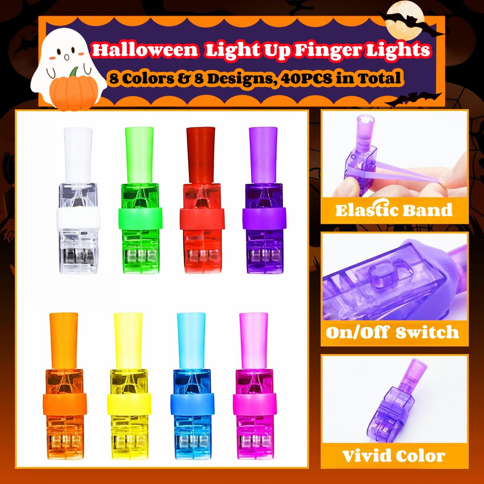 Halloween Party Favors for Kids, 40PCS LED Finger Lights Glow in The Dark Party Supplies, Halloween Goodie Bag Fillers Treats Pinata Stuffers for Halloween Prizes Classroom Gifts Trick or Treat Toys