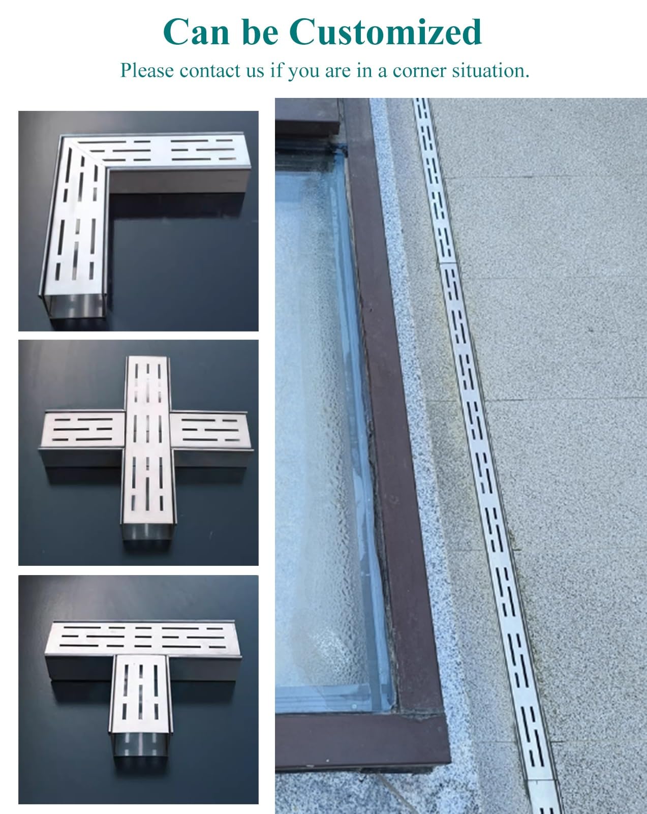 Blazea Channel Drainage Trench Drain System, Heavy Duty Stainless Steel Channel Drain Kit, Floor Trough Guttering for Patio Deck Bathroom, Easy to Install(7x3cm(2 3/4x1 1/8"))