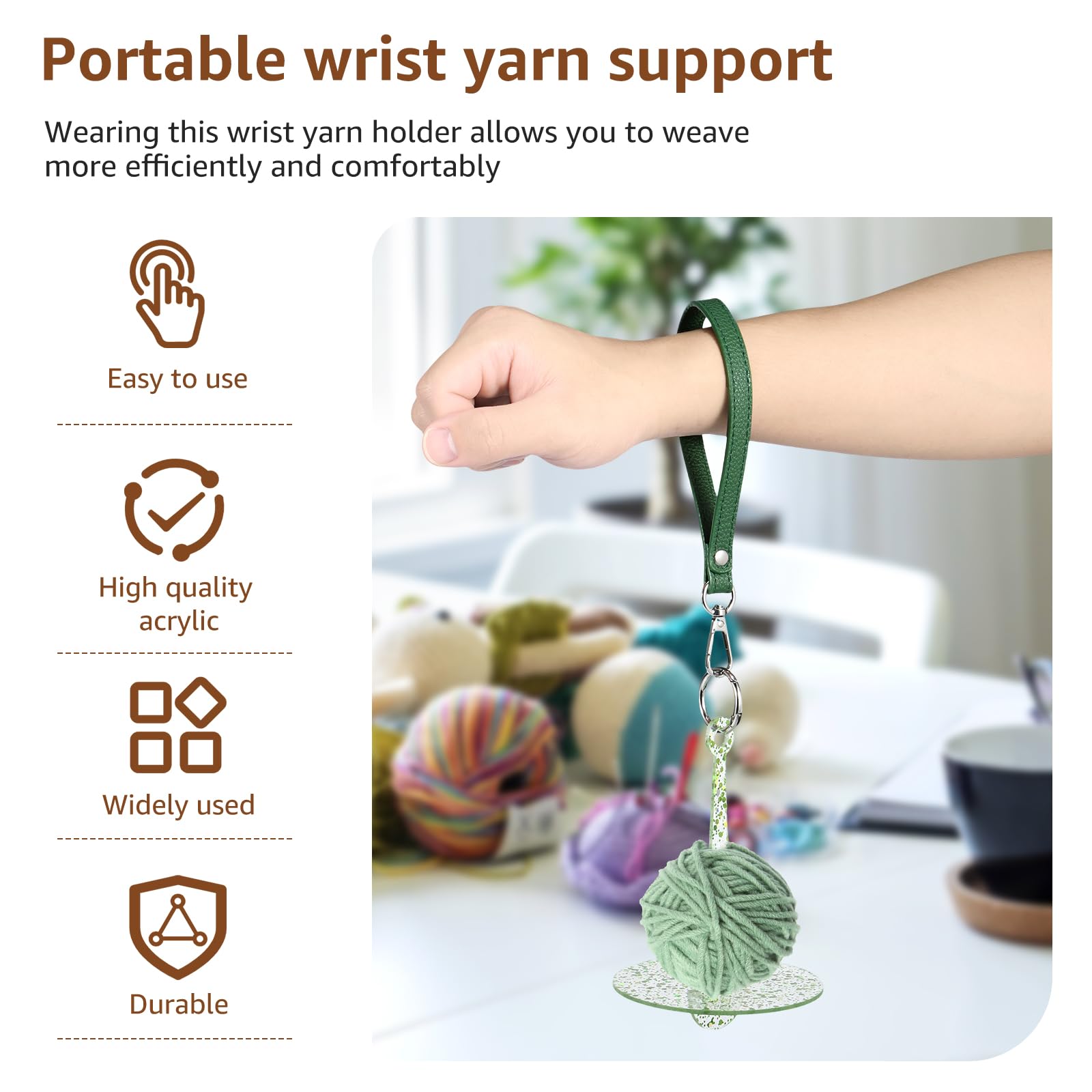 2Pcs Wrist Yarn Holder, Acrylic Wrist Yarn Spinner, Detachable Yarn Ball Holder, Portable Yarn Holder with Wrist Strap, Lightweight Crochet Yarn Holder, Handheld Yarn Holder for Crocheting Knitting