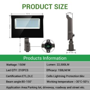 SZGMJIA 150W LED Parking Lot Lighting, Street Light 22,500 Lumen Super Bright 5000K Daylight White Replaces 1500W Halide Shoebox Pole Lights with photocell for Stadium Parking Lot Roadways