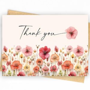 25 pack, floral thank you cards, thank you cards with envelopes, small thank you cards, thank you nores with envelopes, wildflower, thank you cards for birthday, baby shower, bridal shower, wedding