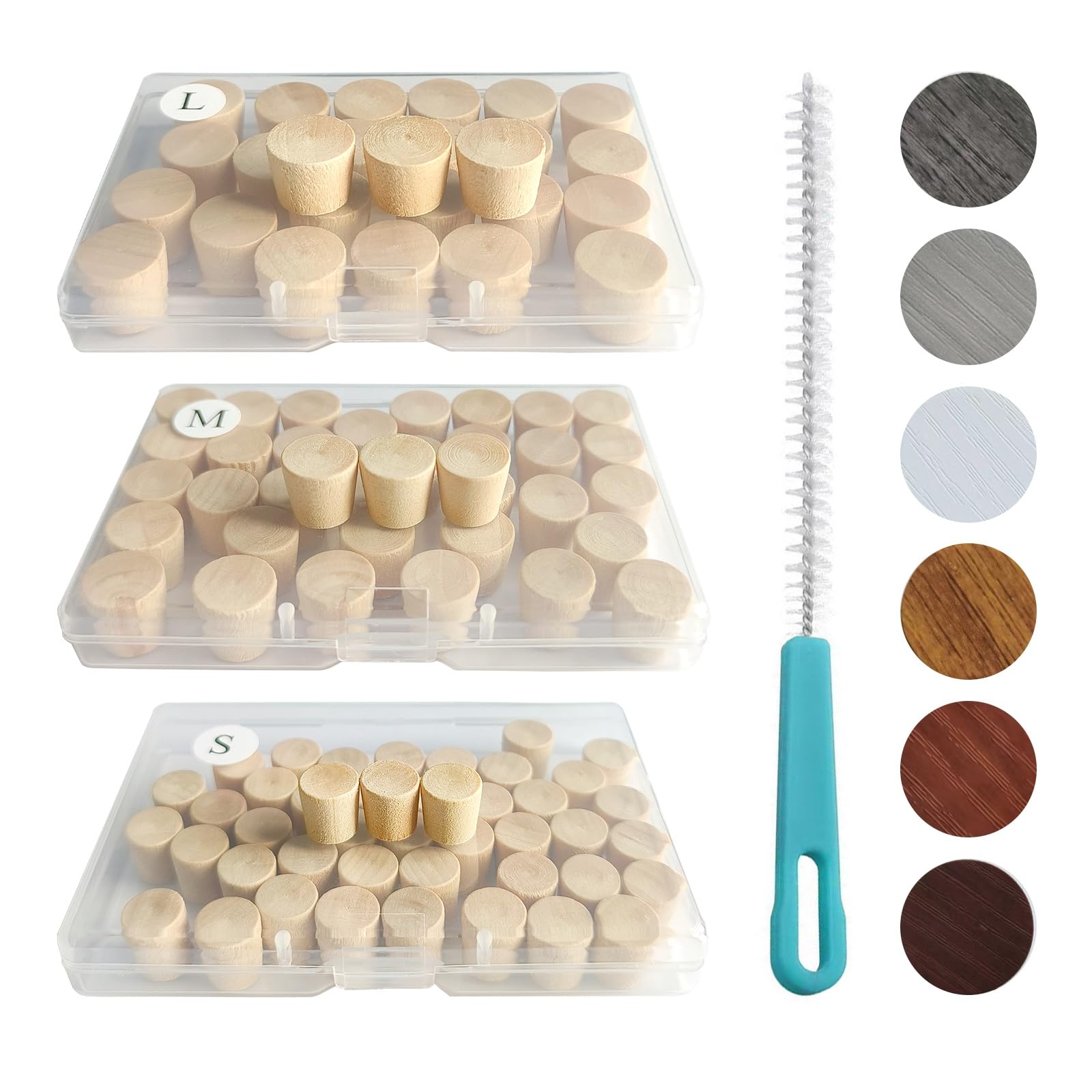 Tensland 218 Pieces 3-in-1 Carpenter Bee Holes Repair Kit, Small Medium Large Wood Bee Hole Plugs, Carpenter Bee Corks Set, 3-Step Total Fix Solution