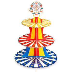 upins carnival theme cupcake stand,carnival theme party decorations circus theme 3 tier cupcake stand circus cardboard cupcake holder tower for carnival circus theme birthday party favors supplies