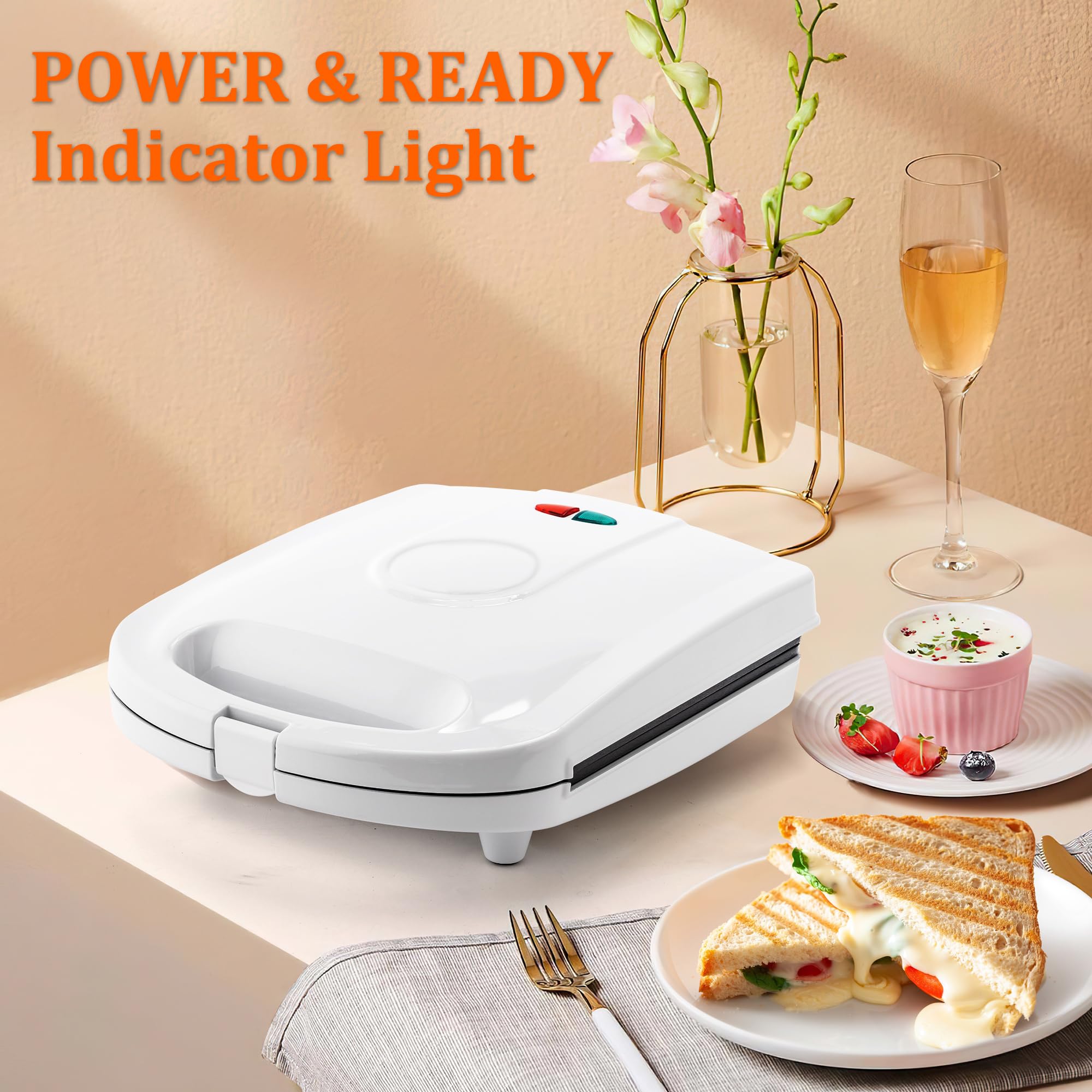 Pukomc Breakfast Sandwich Maker, 4-Slice Sandwich Press with Non-Stick Plates,Grilled Cheese Maker, Indicator Lights, Cool Touch Handle, Easy to Clean and Store