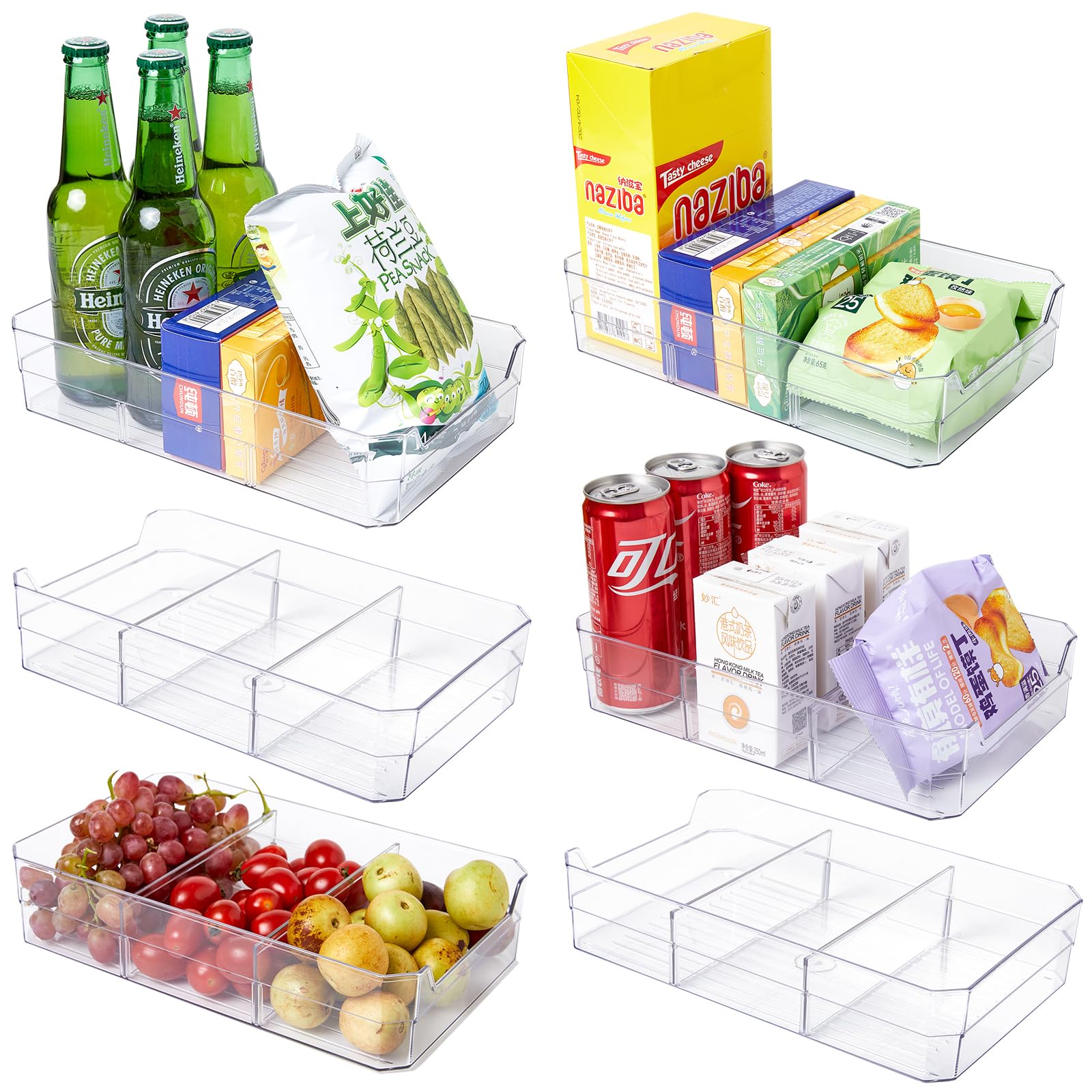 Sorgion Plastic Pantry Organizers and Storage with Removable Dividers Fridge and Refrigerator Organizers and Storage Bins for Kitchen, Living Room, Sink, and Cabinets (6 Pack)