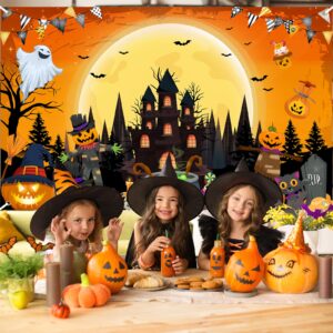 Avezano Happy Halloween Banner Spooky Halloween Backdrop Trick or Treat Halloween Banner Halloween Party Decorations Kids Outdoor 70.8x43.3 inch, Orange