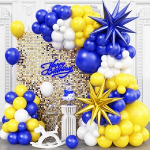 blue yellow balloon arch kit, royal blue and yellow white balloons garland kit with 4d foil star balloons, yellow blue balloon for baby shower anniversary birthday wedding graduation party decoration