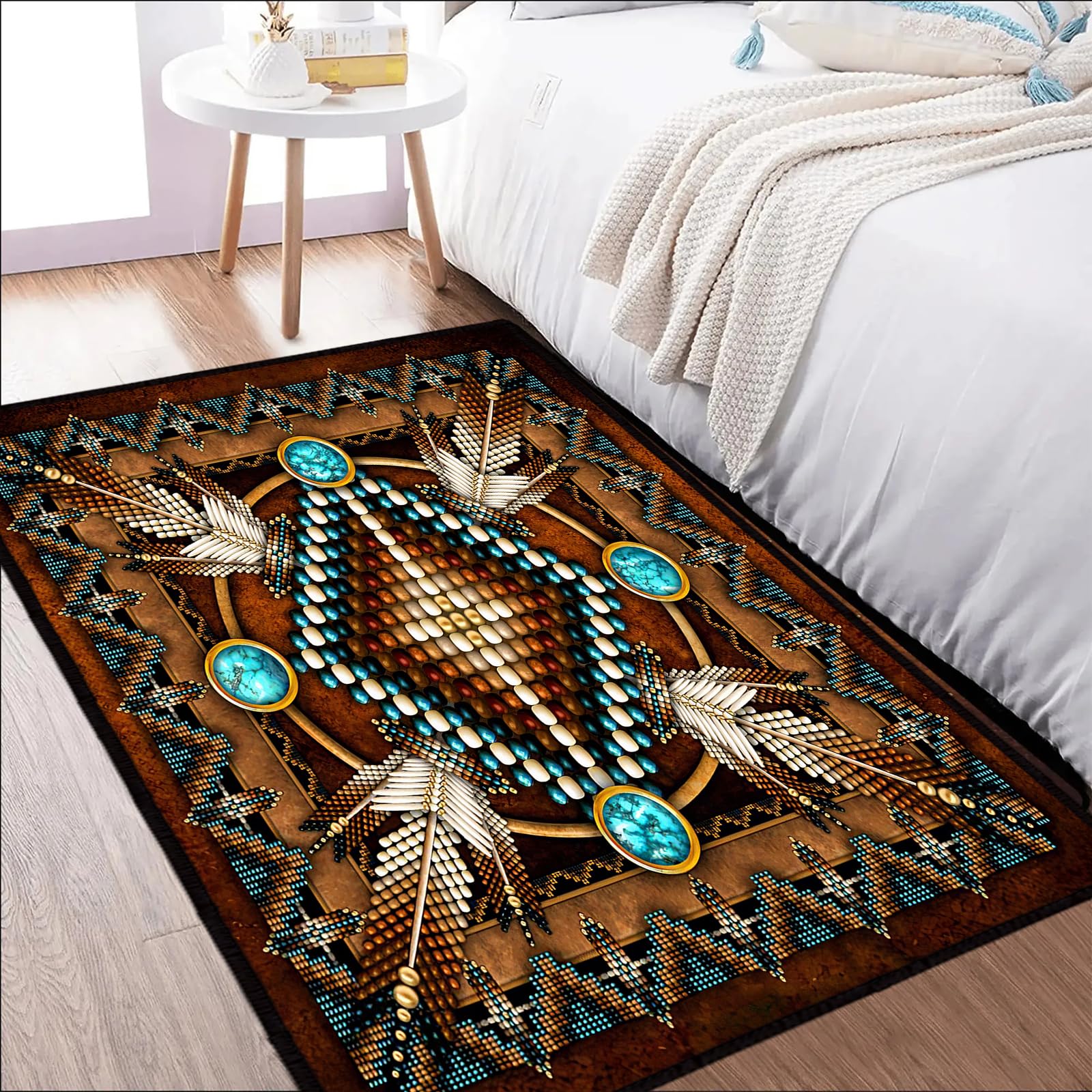 Southwestern Area Rug 5x7 Washable Living Room Rug,Aztec Tribal Rugs Native American Throw Rugs Vintage Rug Non Slip Bedroom Area Carpet Soft Floor Carpets Mat for Dining Room,Laundry,Office,Brown