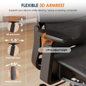 GABRYLLY Ergonomic Office Chair, High-Back Desk Chairs with Adjustable Lumbar Support, Headrest, Tilt Function, Soft Wide Seat and 3D Armrest, 300 LBS Sturdy Home Mesh Chair Task Chairs, GY1070