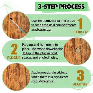 Tensland 218 Pieces 3-in-1 Carpenter Bee Holes Repair Kit, Small Medium Large Wood Bee Hole Plugs, Carpenter Bee Corks Set, 3-Step Total Fix Solution