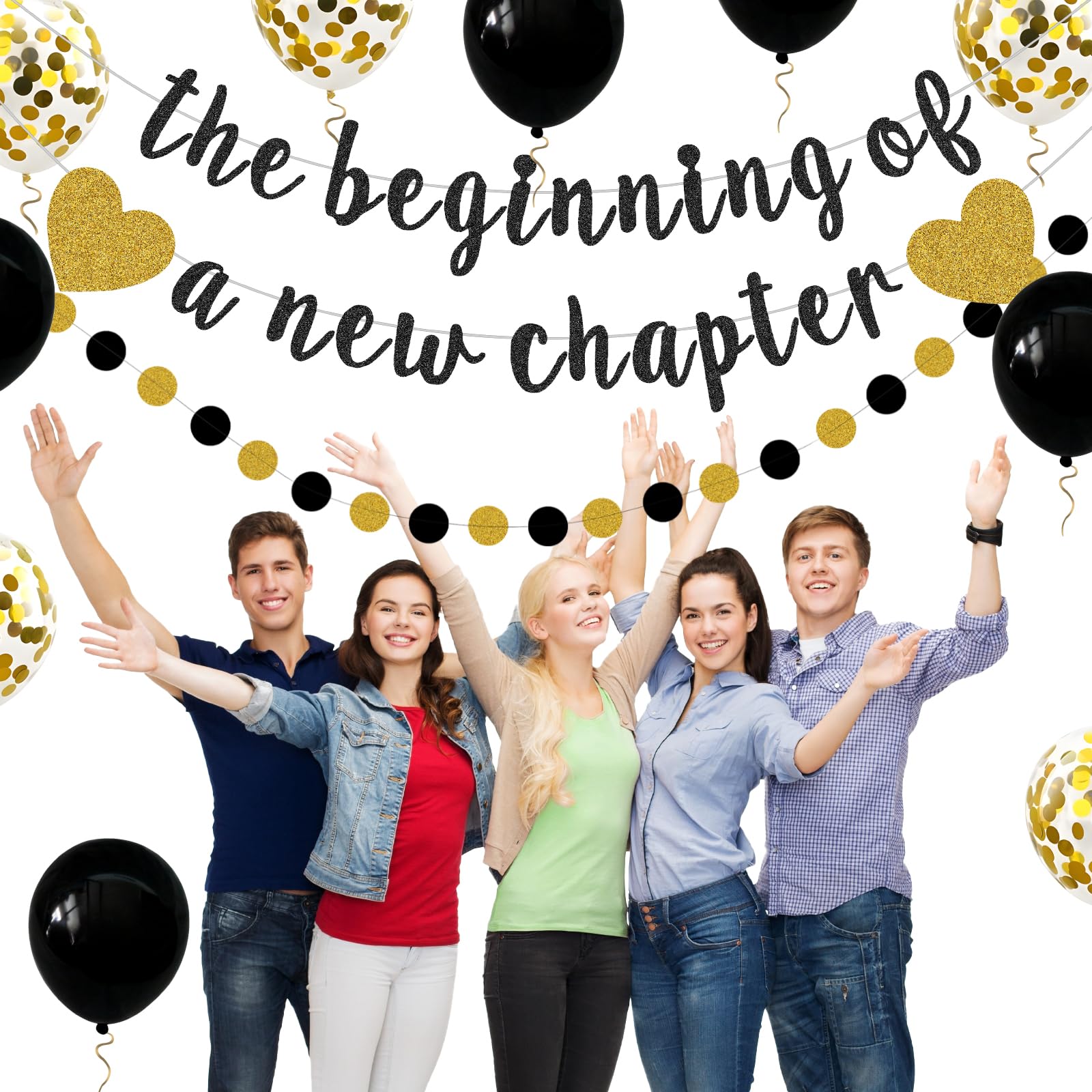 The Beginning of a New Chapter Banner Funny Going Away Party Graduation Happy Retirement Party Decorations Supplies Glitter Black Gold Goodbye Farewell Party Decor for Coworker Friends Graduates