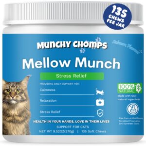 munchy chomps calming care support for cats - stress relief & mellow calming chews with hemp seed & l-theanine - promotes relaxation & composure during stressful situations (salmon)