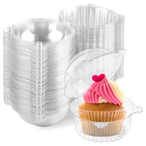 zezzxu 100 pack individual cupcake containers, clear plastic cupcake holders with dome lids, single cupcake carriers for cupcakes, hot cocoa bombs, muffins, pastries