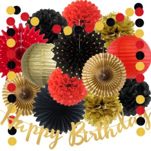 red black gold birthday party decorations paper lanterns pom poms flowers fans casino theme party decorations for birthday wedding anniversary bridal shower bachelorette baby shower party