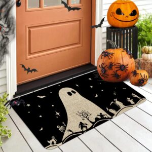 Ideasonna Halloween Spooky Ghost Door Mat Decor, Halloween Outdoor Welcome Mat, Halloween Doormat, Halloween Mats Outdoor Rugs Indoor, Black, 17" x 30"