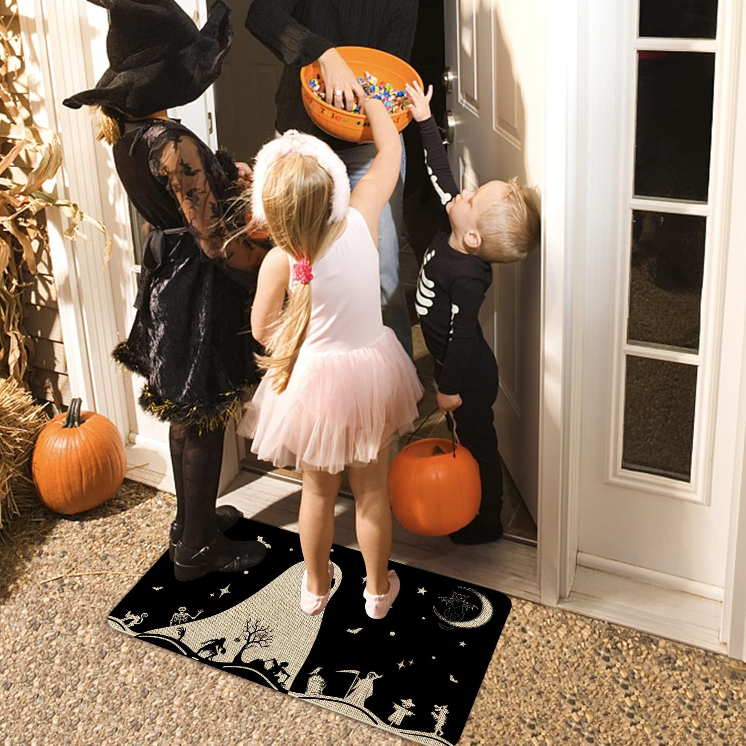 Ideasonna Halloween Spooky Ghost Door Mat Decor, Halloween Outdoor Welcome Mat, Halloween Doormat, Halloween Mats Outdoor Rugs Indoor, Black, 17" x 30"