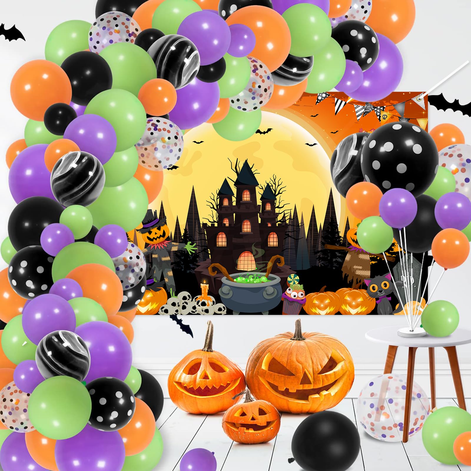 Avezano Happy Halloween Banner Spooky Halloween Backdrop Trick or Treat Halloween Banner Halloween Party Decorations Kids Outdoor 70.8x43.3 inch, Orange