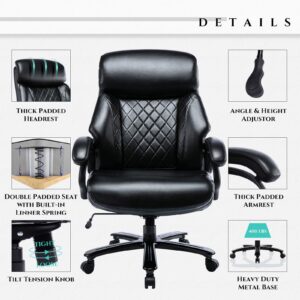 COLAMY Big and Tall Office Chair 400lbs, Heavy Duty Wide Desk Chair with Extra Wide Seat, High Back Leather Computer Executive Chair-Diamond Black