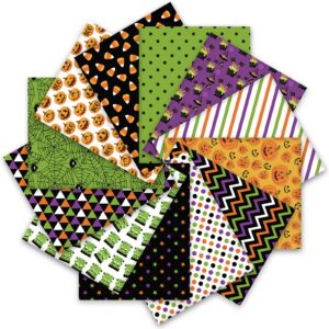 whaline 12pcs halloween cotton fabric bundles 10 x 10 inch spider web pumpkin monster fat quarters colorful sewing fabrics for diy craft party decor