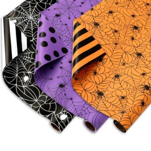 jarthenaamcs 3 rolls halloween wrapping paper - mini roll - 17 inch x 16.4 ft spiderweb stripe dot gift wrap paper double-sided art paper for diy crafts supplies