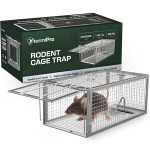 live animal trap cage - 12.5" x 6.5" x 5.5" humane rat trap, chipmunk trap, squirrel trap, rodent trap - catch and release - heavy duty reusable no kill live trap for small critters - indoor/outdoor