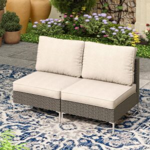 vicllax 2 pieces wicker patio furniture set, outdoor conversation set of 2 armless sofas with cushion for garden, poolside, backyard, grey pe rattan