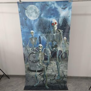 Generic Halloween Door Cover Decorations Scary Skeleton Theme Door Backdrop Halloween Photo Props Halloween Party Front Door Decorations Banner (6x3（180cmx90cm）)