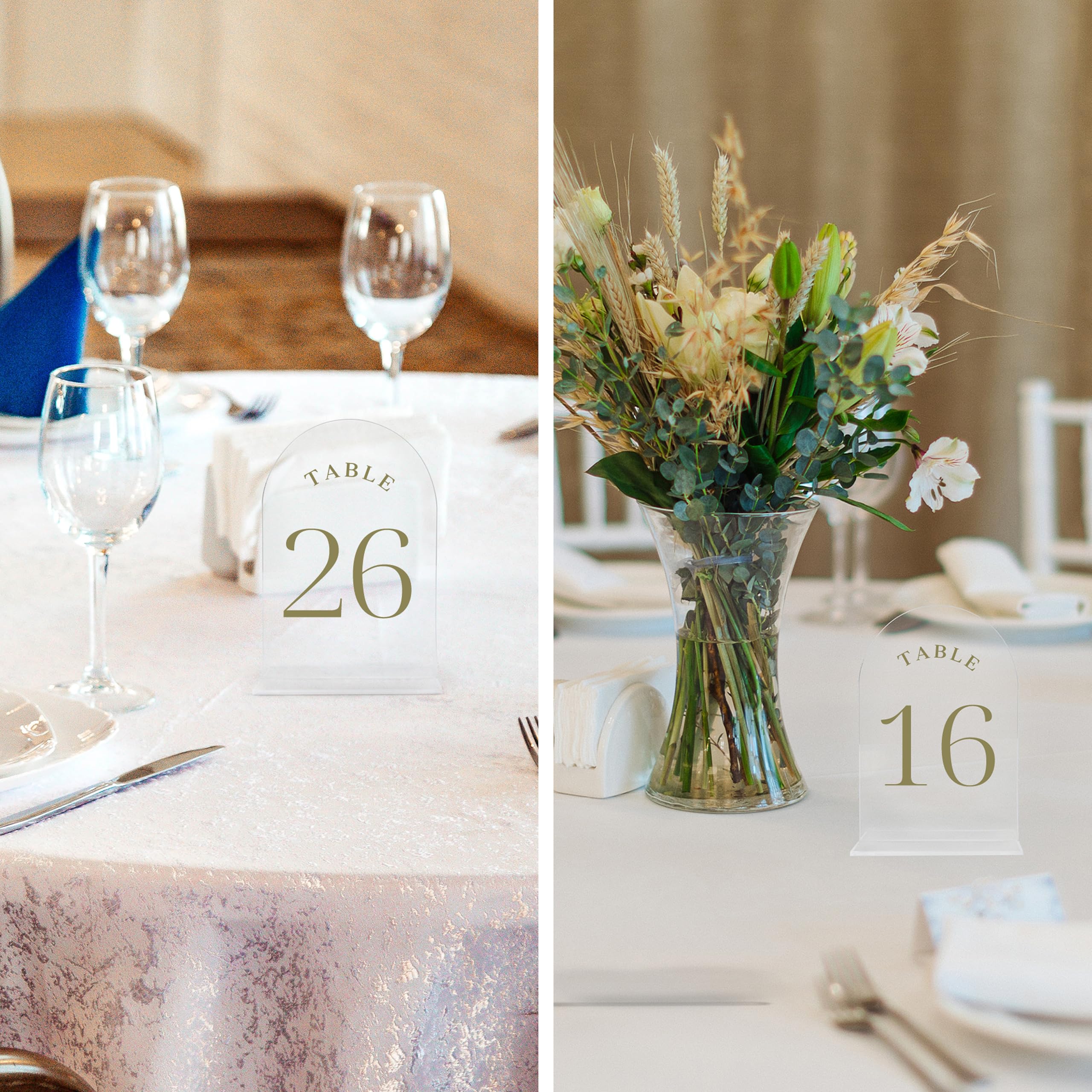 Table Numbers for Wedding Reception - Transparent Acrylic with Gold Writing, (Set of 1-30) Elegant Table Number Holders