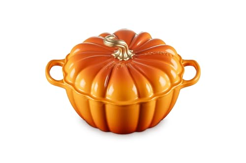 Le Creuset Enameled Cast Iron Figural Pumpkin Cocotte, 4 qt., Persimmon with Gold Figural Knob