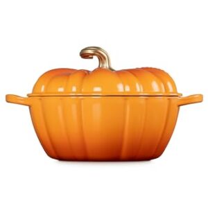 Le Creuset Enameled Cast Iron Figural Pumpkin Cocotte, 4 qt., Persimmon with Gold Figural Knob