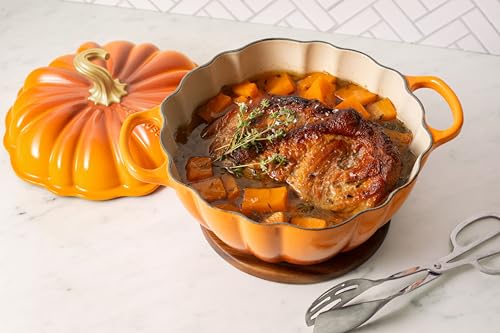 Le Creuset Enameled Cast Iron Figural Pumpkin Cocotte, 4 qt., Persimmon with Gold Figural Knob