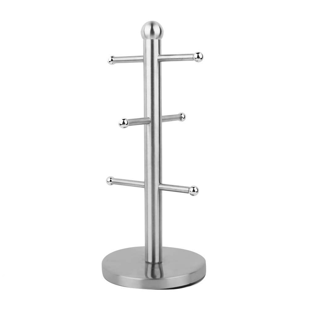 Stainless Steel Coffee Mug Holder, 6 Hooks Mug Holder Tree Mug Rack for Easy Access to Coffee Mugs and Drinking Glasses