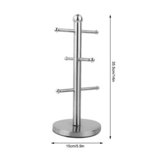 Stainless Steel Coffee Mug Holder, 6 Hooks Mug Holder Tree Mug Rack for Easy Access to Coffee Mugs and Drinking Glasses