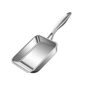 toutrop 7.5" japanese omelette egg pan, 316 stainless steel egg pan, square frying pans for making omelets and bacon, easy to clean,silver